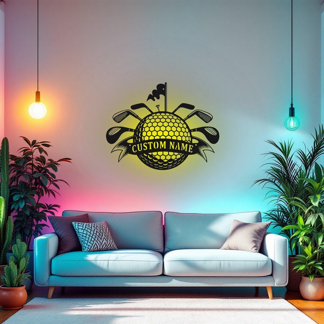 Custom Golf Metal Wall Art With Led Light, Personalized Golf Player ...