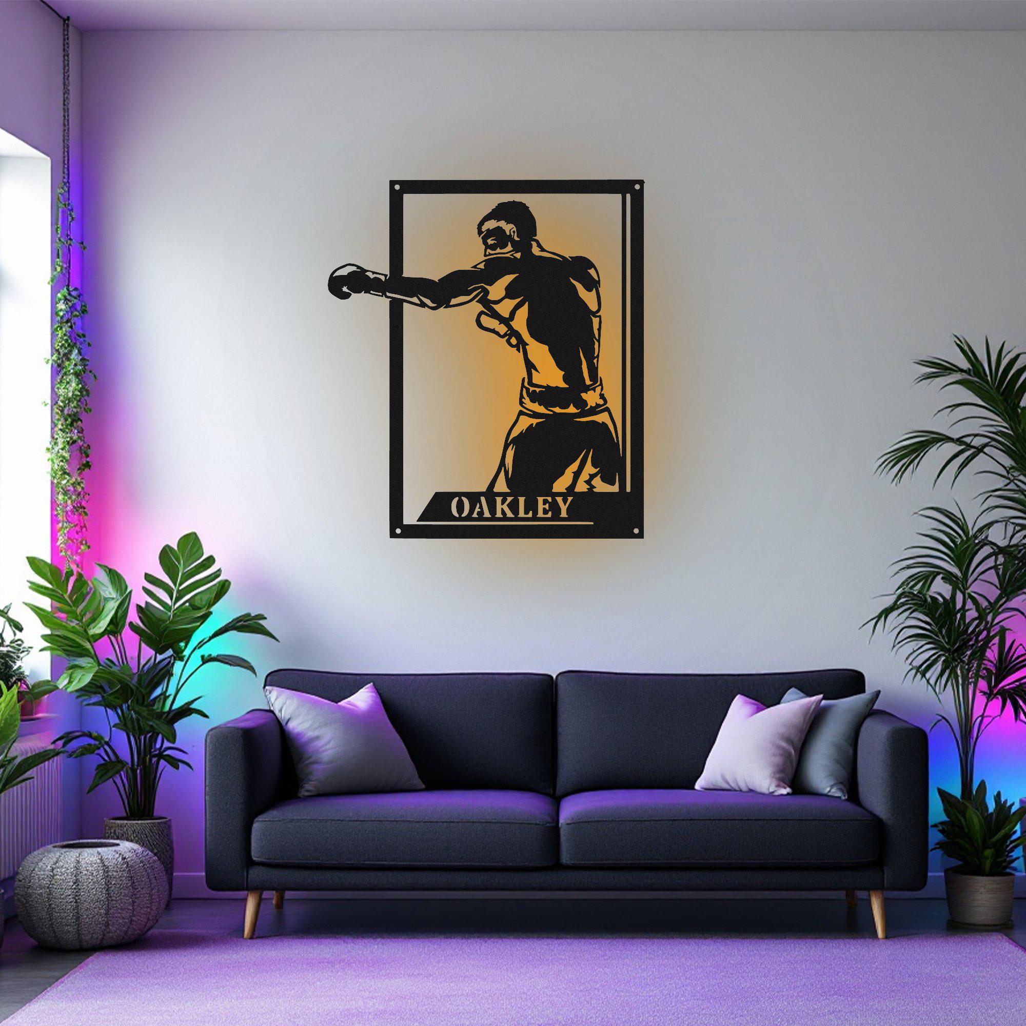 Custom Boxing Signage Metal Wall Art With Led Light, Personalized ...