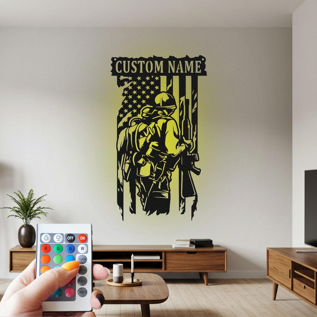 Custom Veteran Metal Wall Art: LED Light Decor, Personalized Name Sign ...