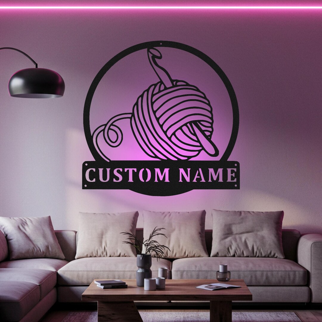 Personalized Crochet Monogram Metal Wall Art With LED - Etsy