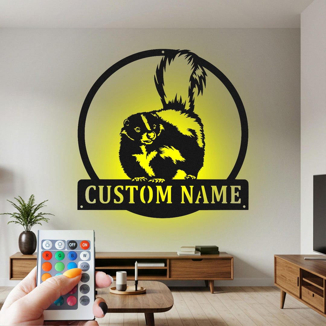 Custom Skunk Metal Wall Art With Led Light, Personalized Skunk Name ...