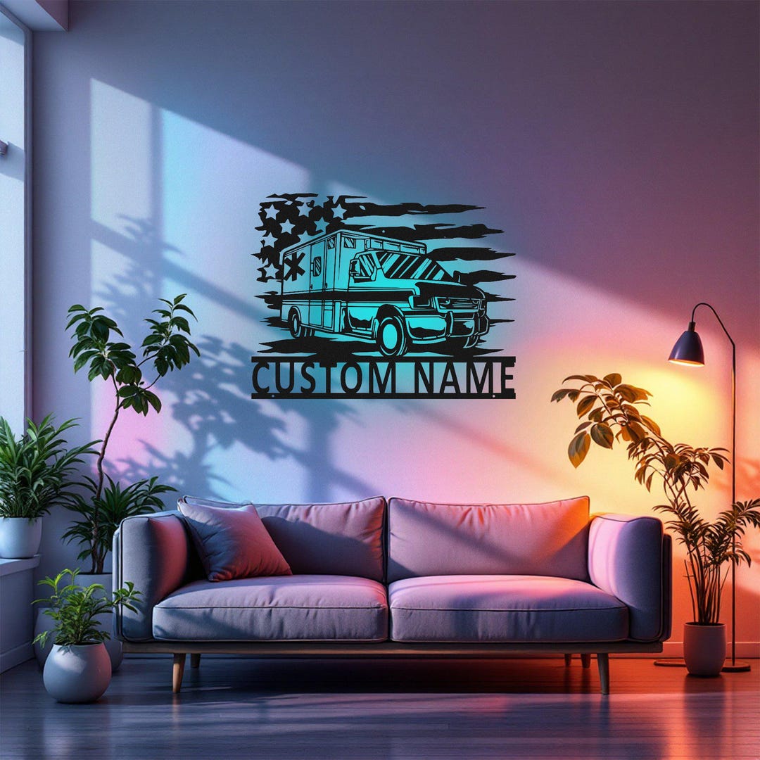 US Ambulance Custom Sign Metal Wall Art Led Light, Custom Sign ...