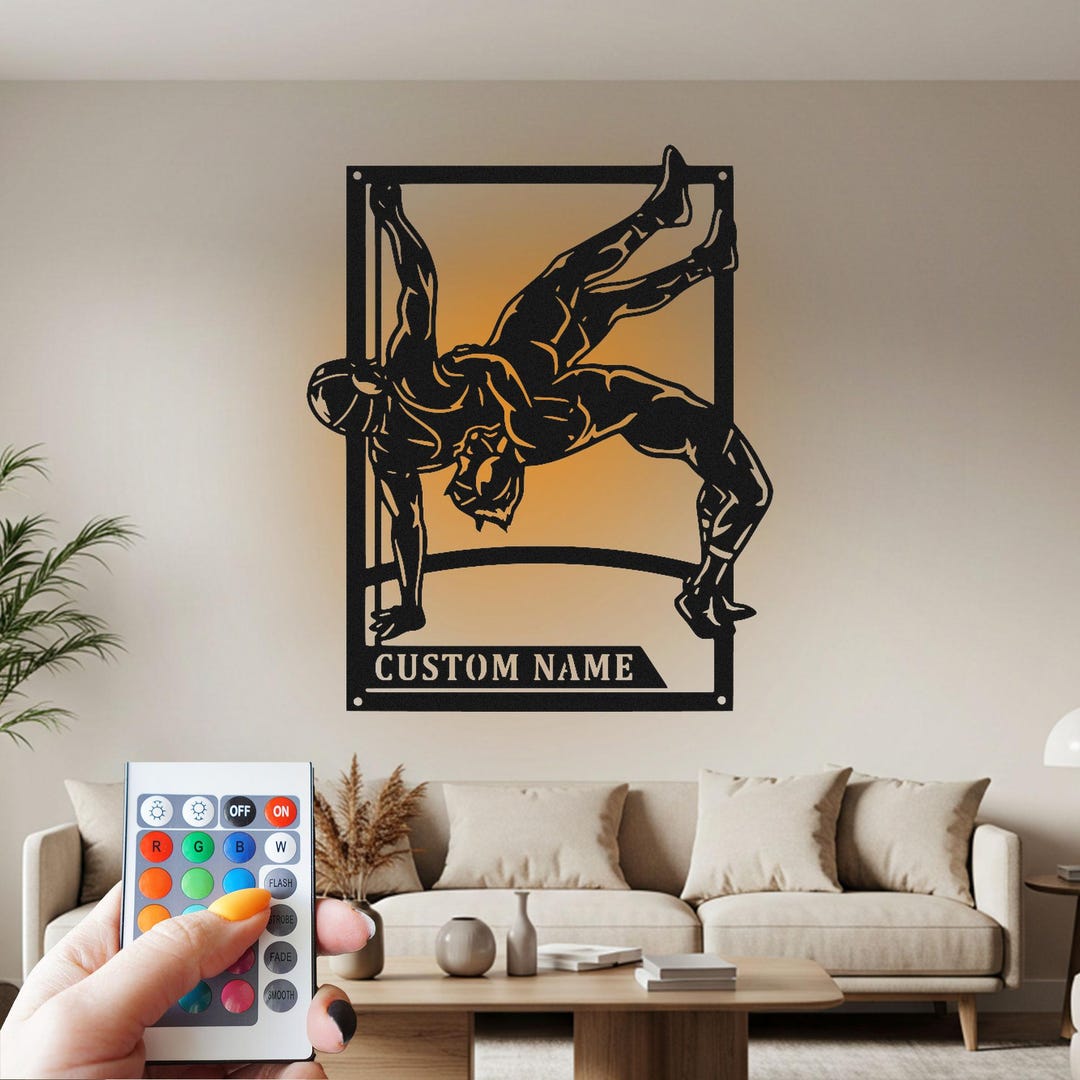 Custom Male Wrestling Signage Metal Wall Art With LED Light ...