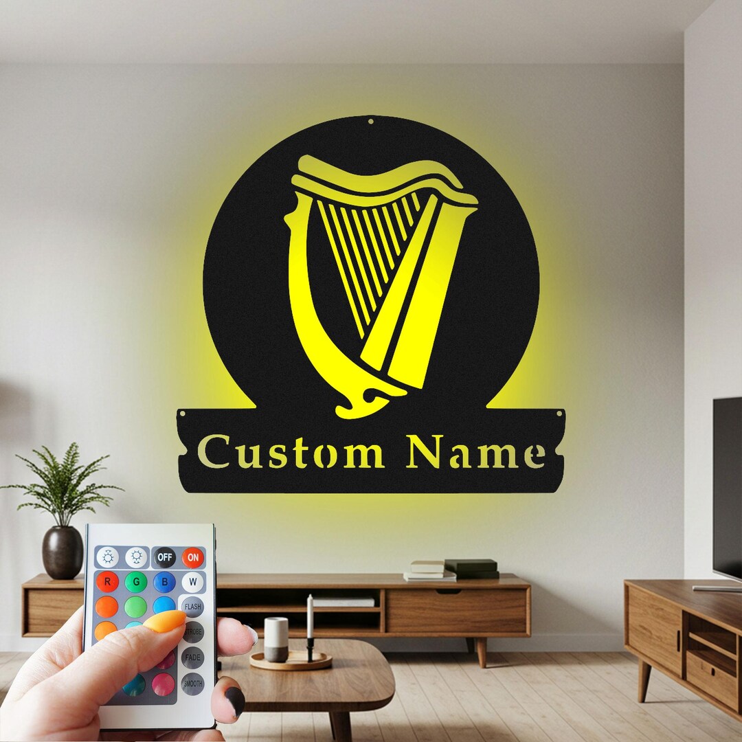 Custom Celtic Harp Metal Wall Art With LED: Personalized Home Decor - Etsy