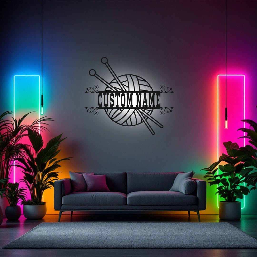 Custom Crochet Metal Wall Art With Light V2, Personalized Crochet Name ...