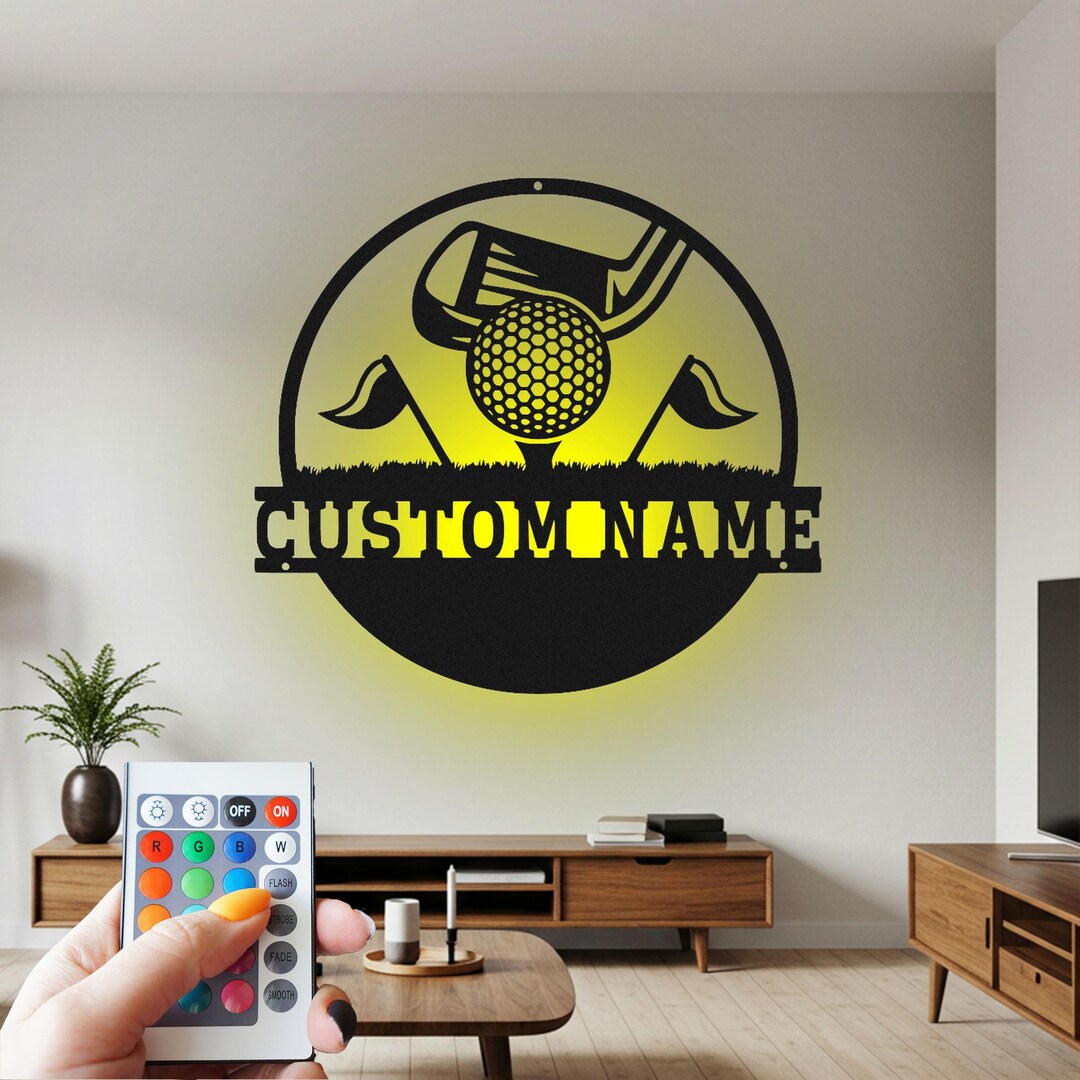 Golf Name Frame Sign Metal Wall Art Led Light, Sign Golfer Name Sign ...