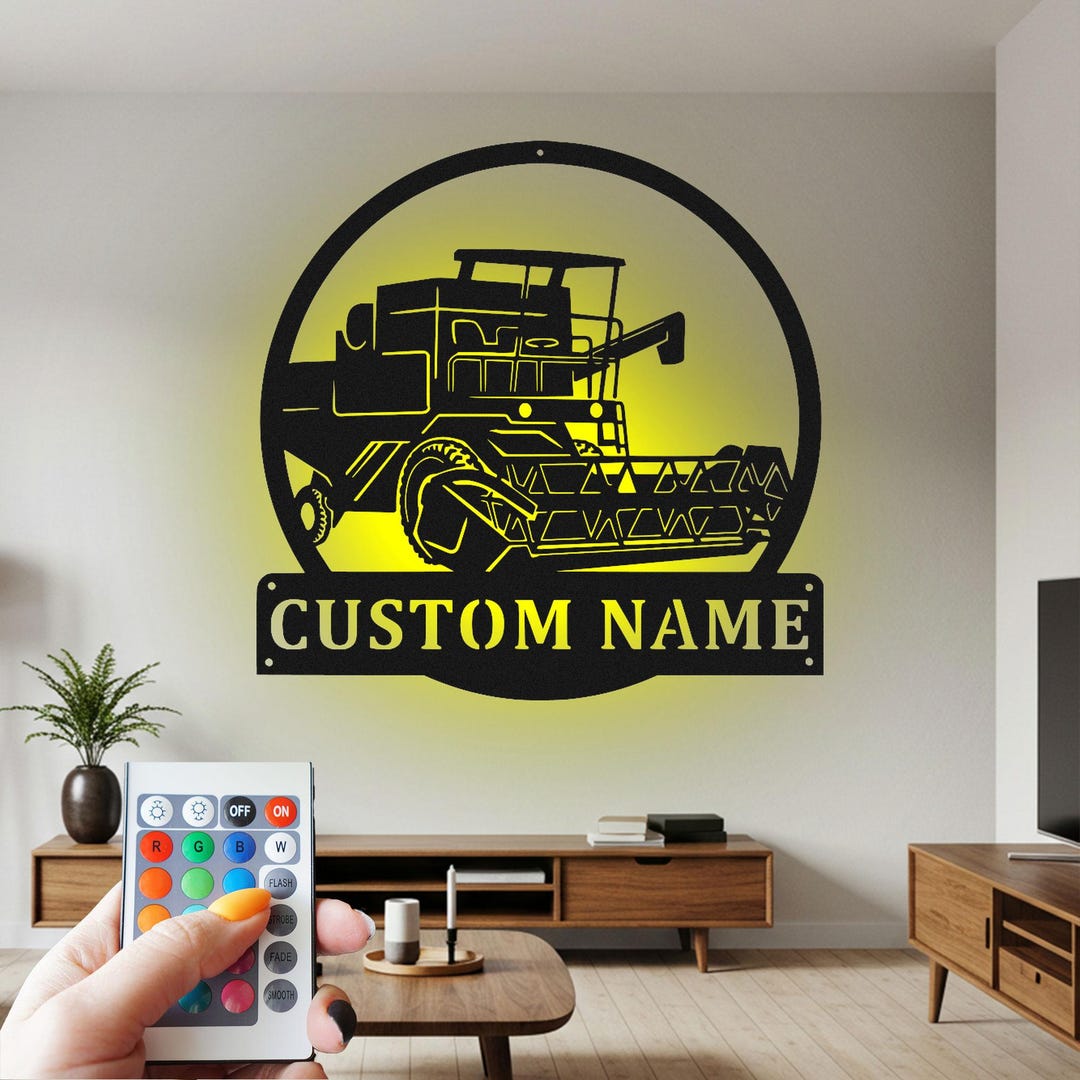 Custom Combine Harvester Metal Wall Art With Led Light, Personalized ...
