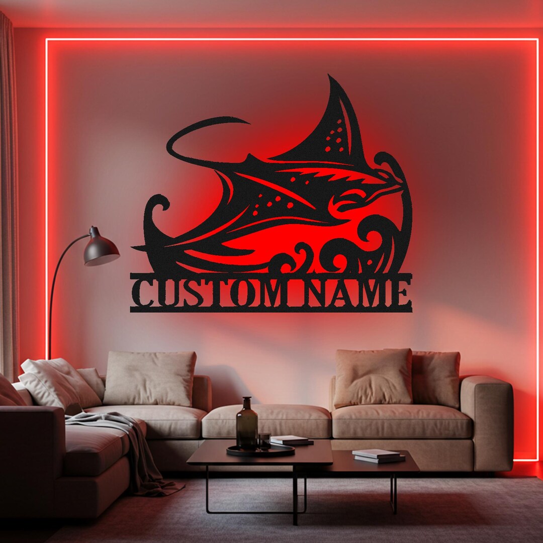 Custom Manta Ray Led Light Metal Wall Art Stingray Name Sign Home Decor ...