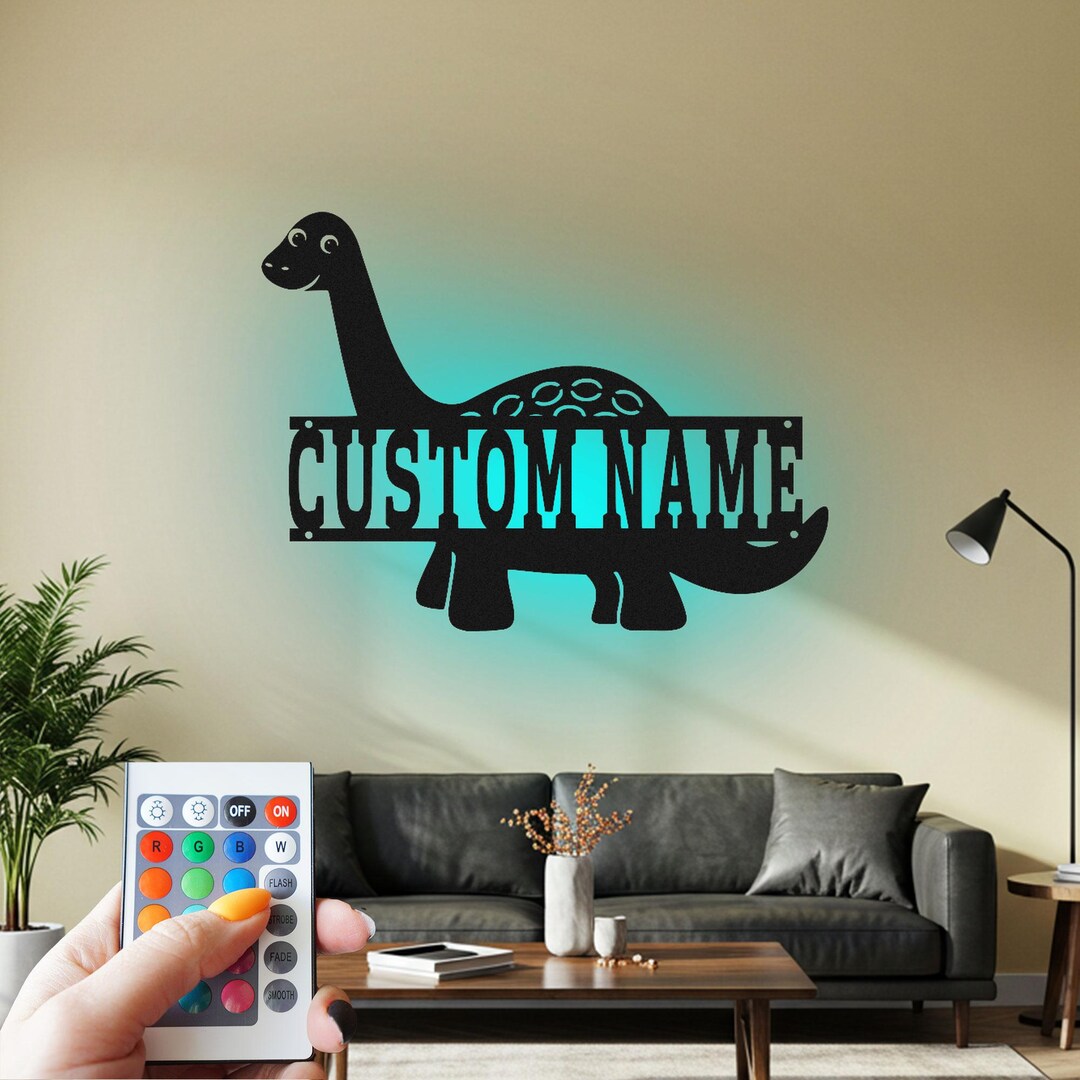 Custom Brontosaurus Dinosaur Metal Wall Art With Led Light ...