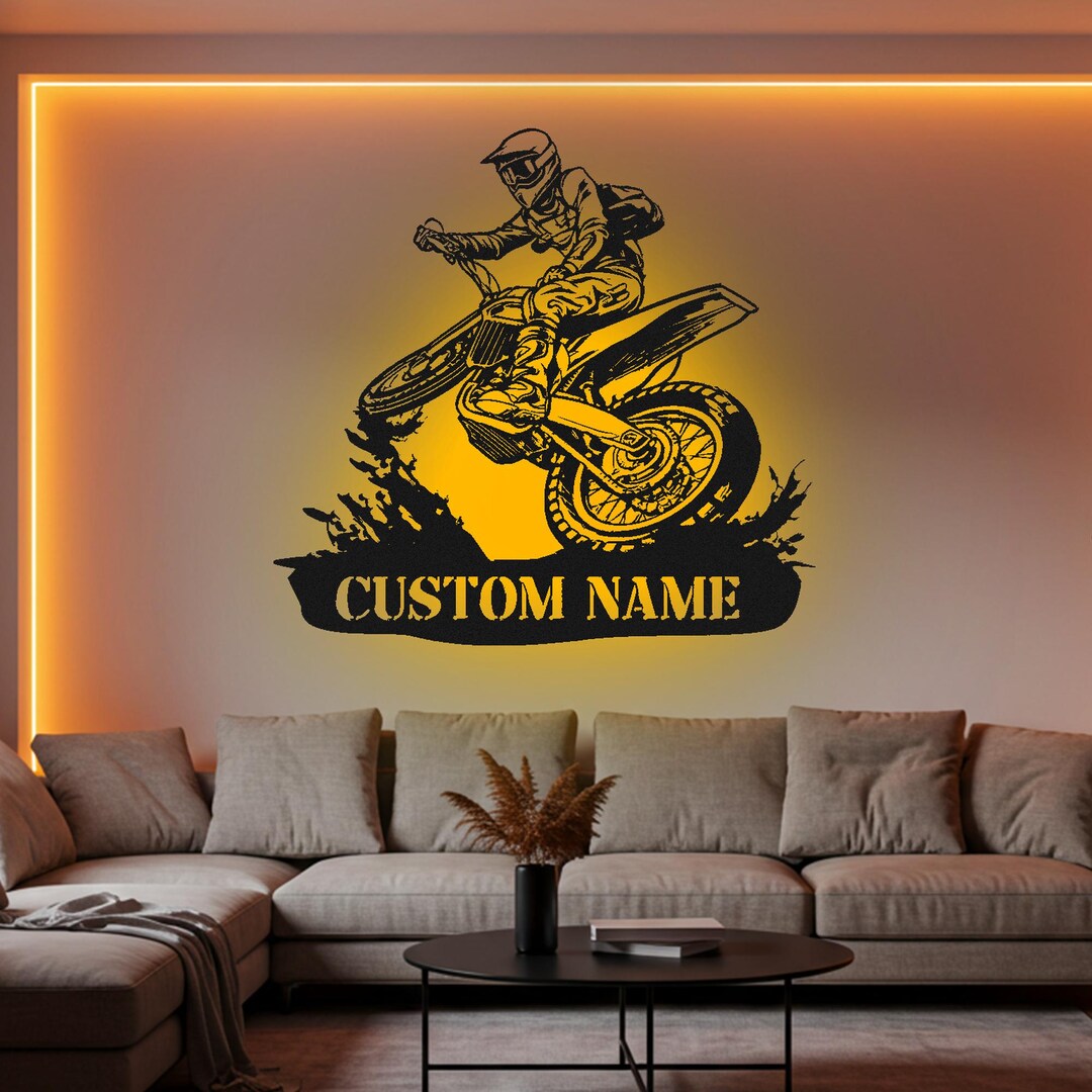 Custom Dirt Bike LED Metal Wall Art: Personalized Rider Name Sign - Etsy