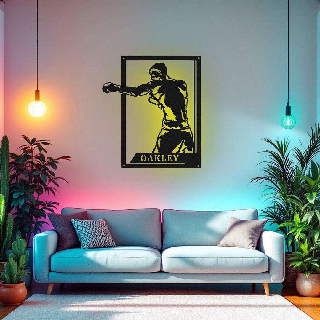 Custom Boxing Signage Metal Wall Art With Led Light, Personalized ...