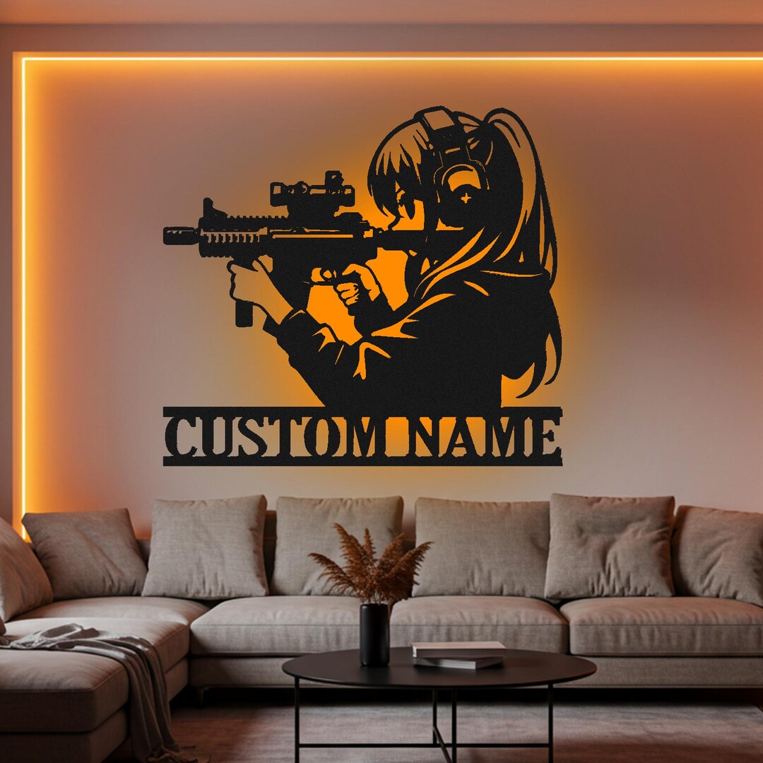 Custom Shooting Led Light Metal Wall Art Female Shooter Name Sign Home ...