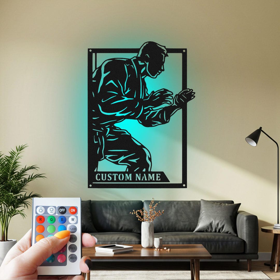 Custom Jiu Jitsu Metal Wall Art With LED Light - Personalized Name Sign ...