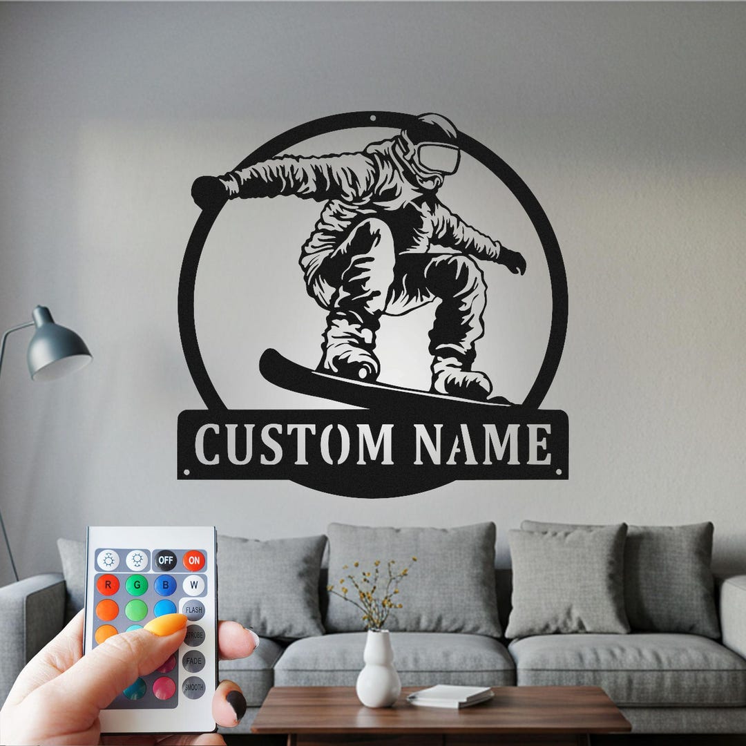 Custom Snowboarding Metal Wall Art With RGB LED Light - Etsy