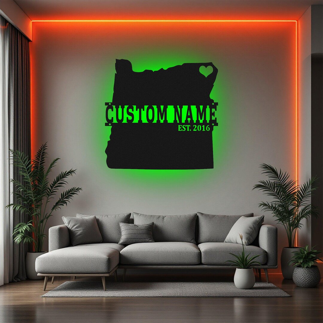 Custom Oregon Map Metal Wall Art With Led Light, Personalized Oregon ...