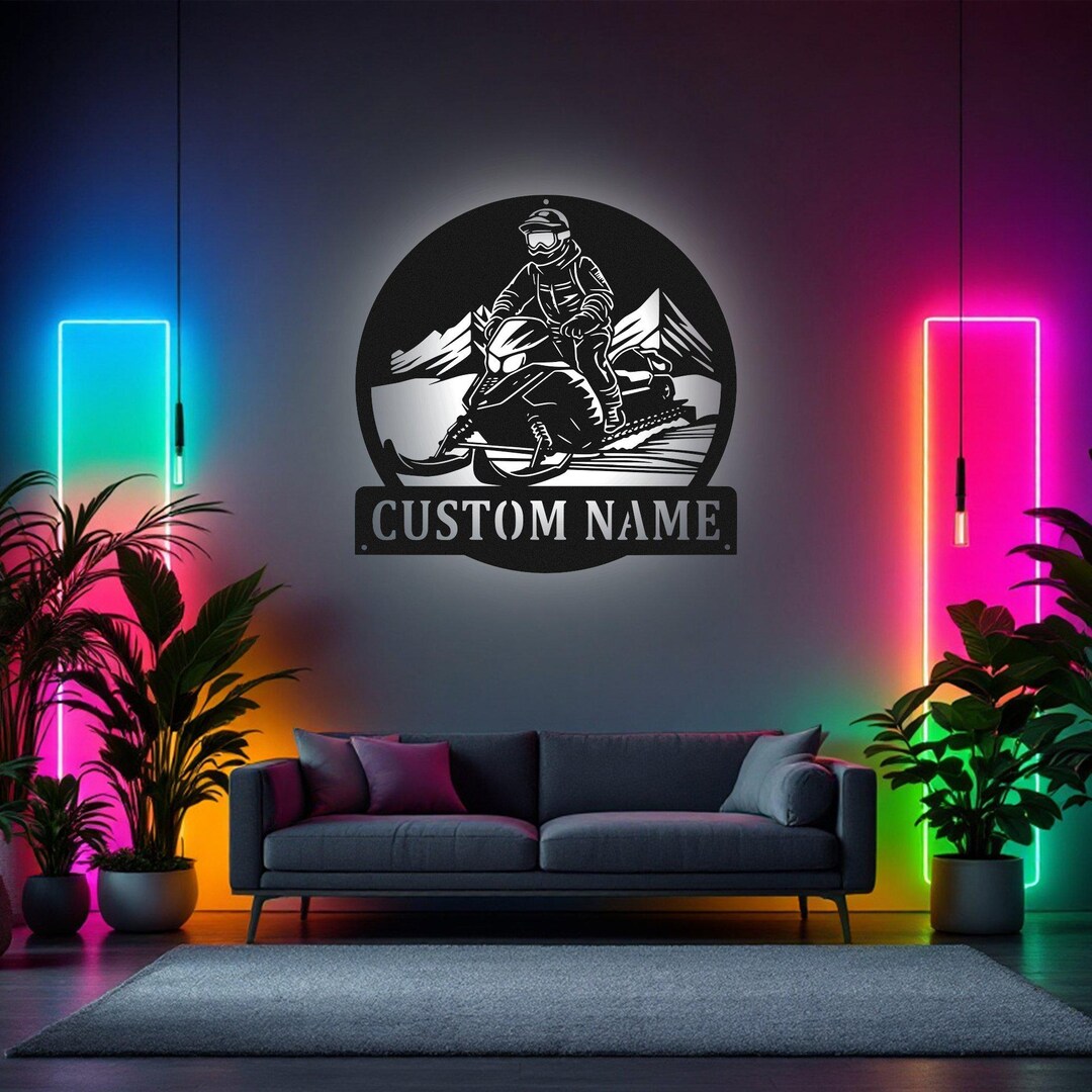 Custom Snowmobile Metal Wall Art With Led Light, Personalized ...