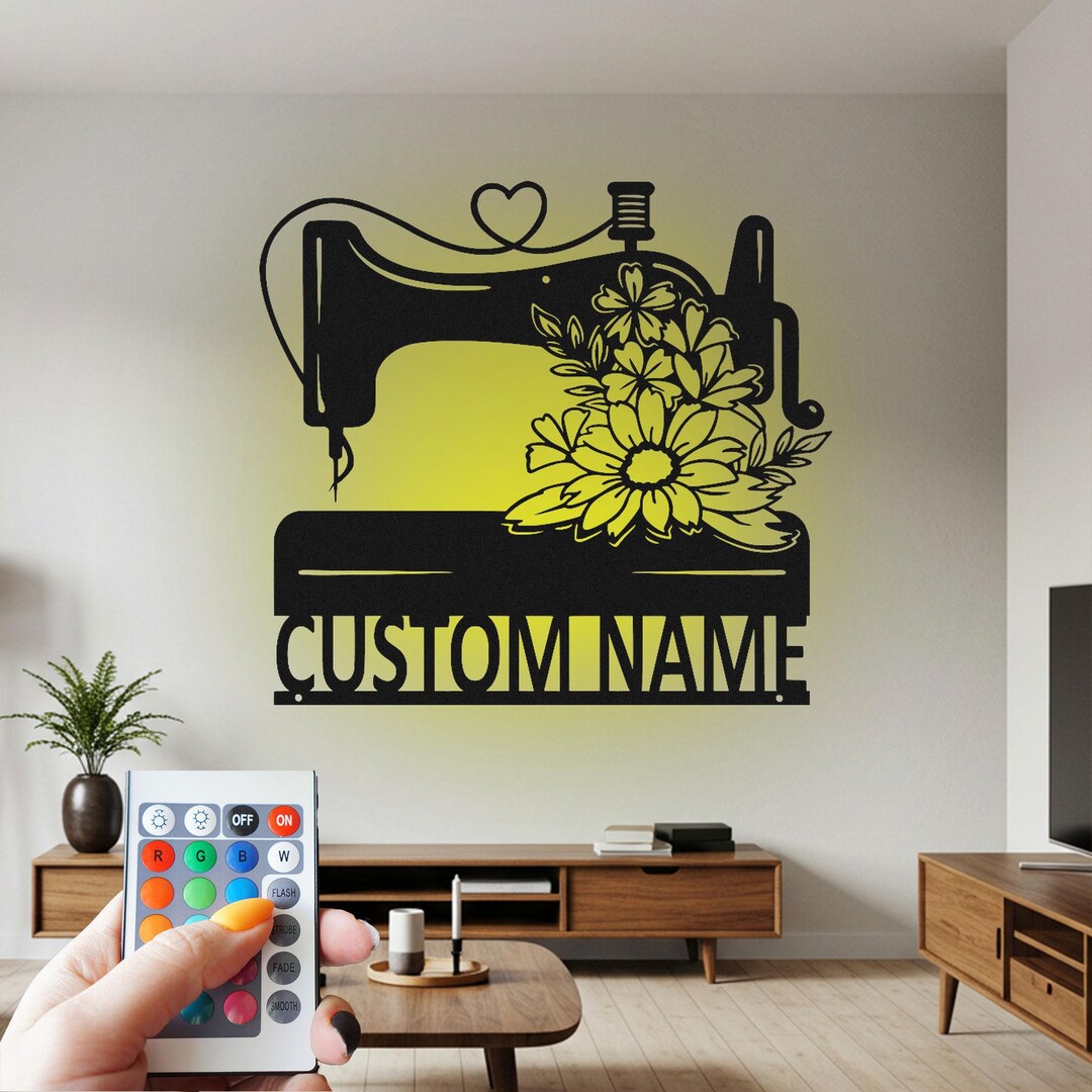 Custom Floral Sewing Machine Metal Wall Art With RGB LED Light - Etsy