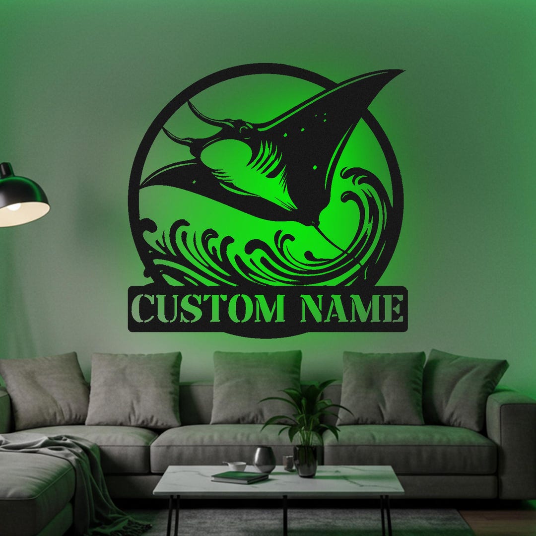 Custom Manta Ray Led Light Metal Wall Art Stingray Name Sign Home Decor ...