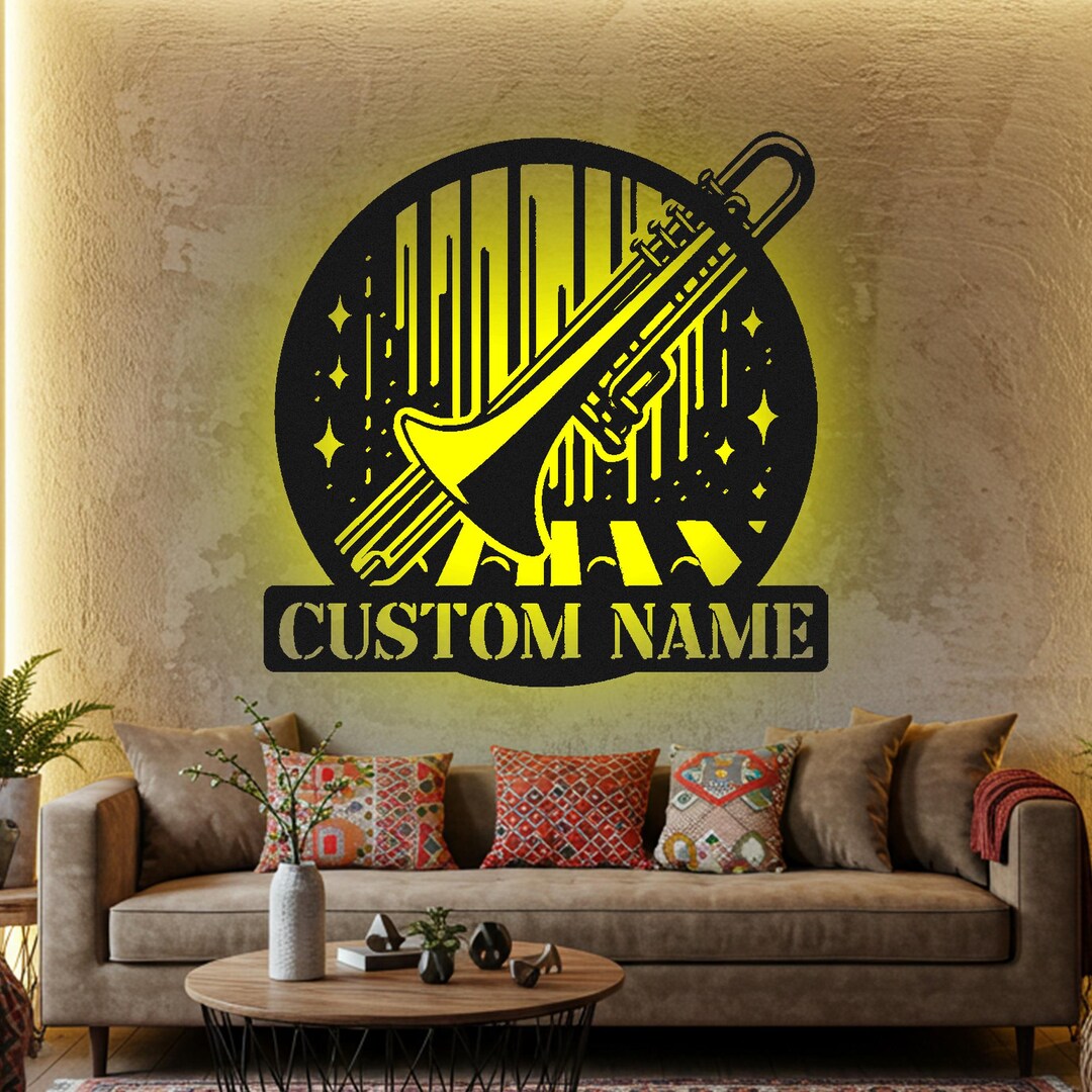 Custom Trombone Musical Instrument Led Light Metal Wall Art Musican ...