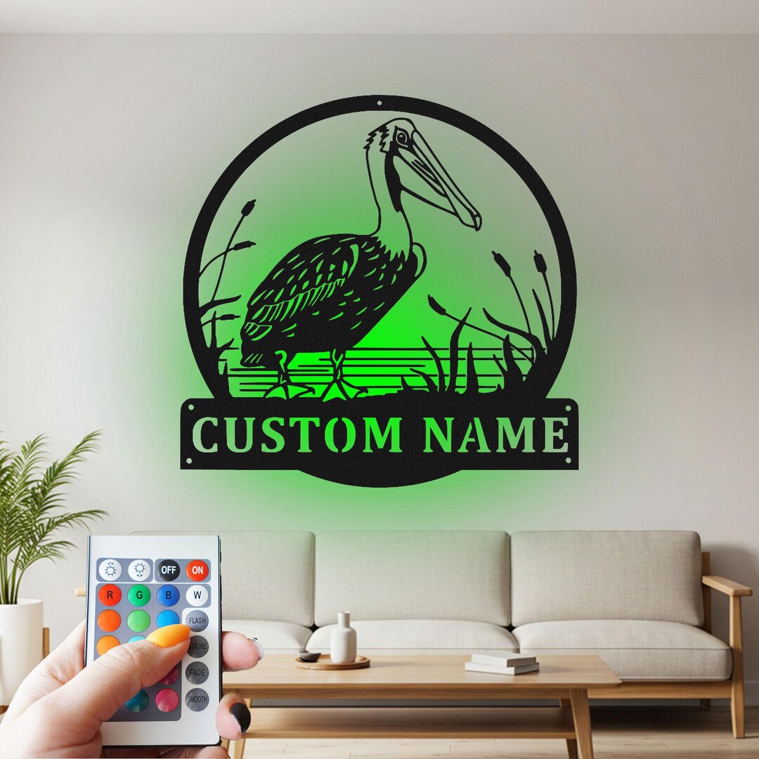 Custom Pelican Metal Wall Art With Led Light, Personalized Pelican Name ...