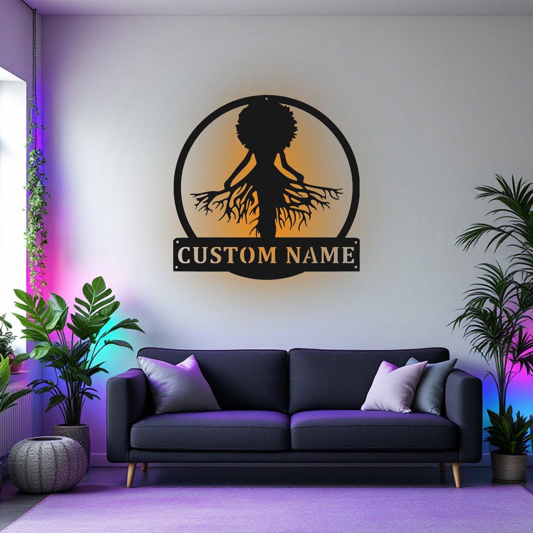 Custom Afro Queen Roots Metal Wall Art With Led Light, Personalized ...