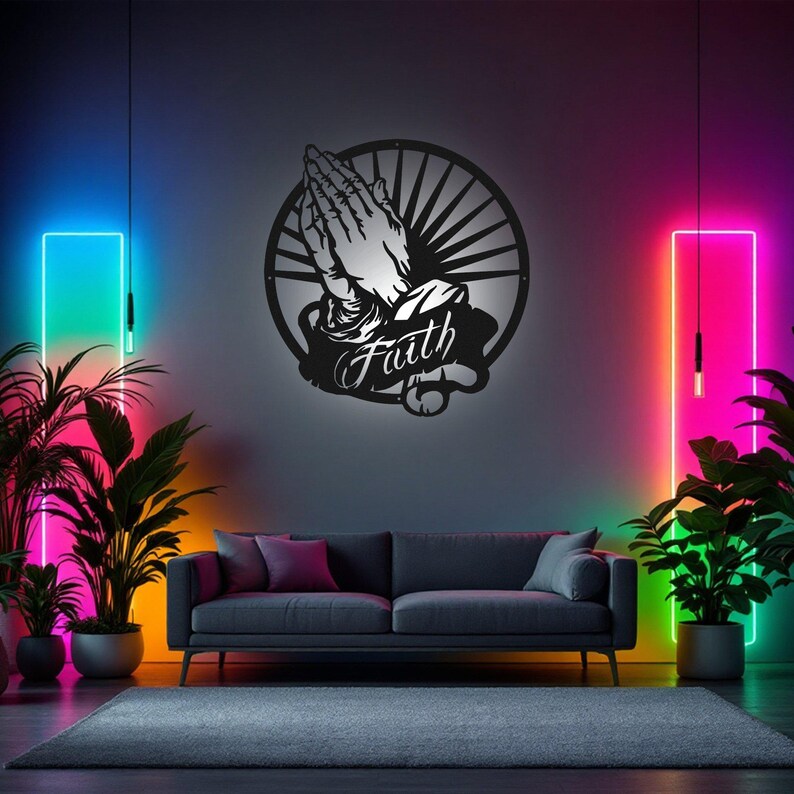 Praying Hands Metal Wall Art With Led Light, Praying Hands Decoration ...