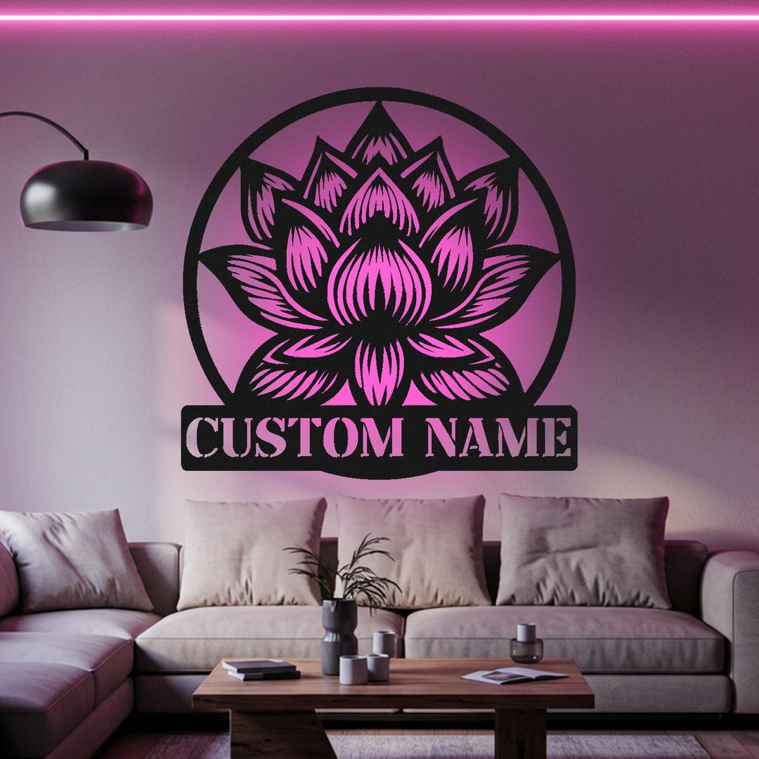 Custom Lotus Flower LED Metal Wall Art: Personalized Yoga Decor - Etsy