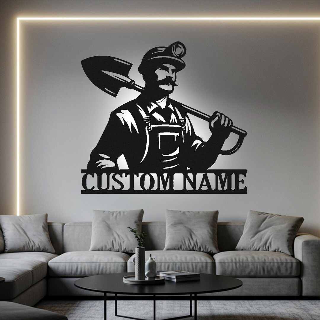 Custom Miner Shovel Cros Led Light Metal Wall Art Miner Name Sign Home ...