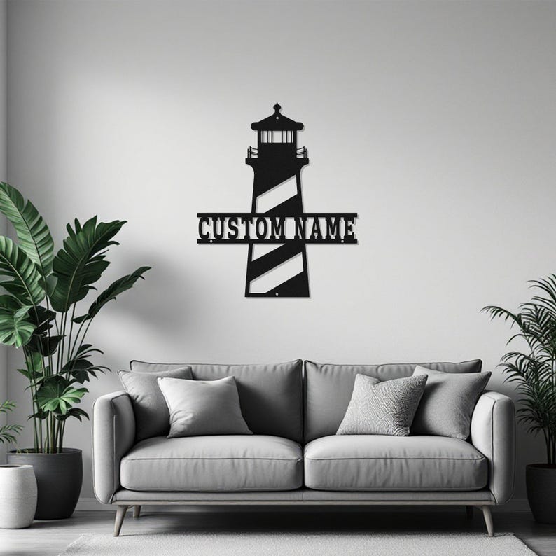 Custom Lighthouse Metal Wall Art: Personalized LED Name Sign - Etsy