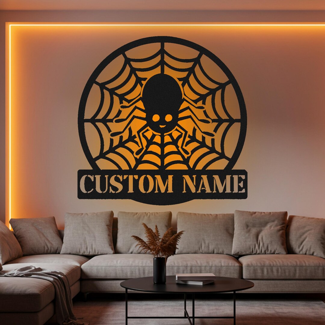 Custom Spider Web Led Light Metal Wall Art Cobweb Name Sign Home Decor ...