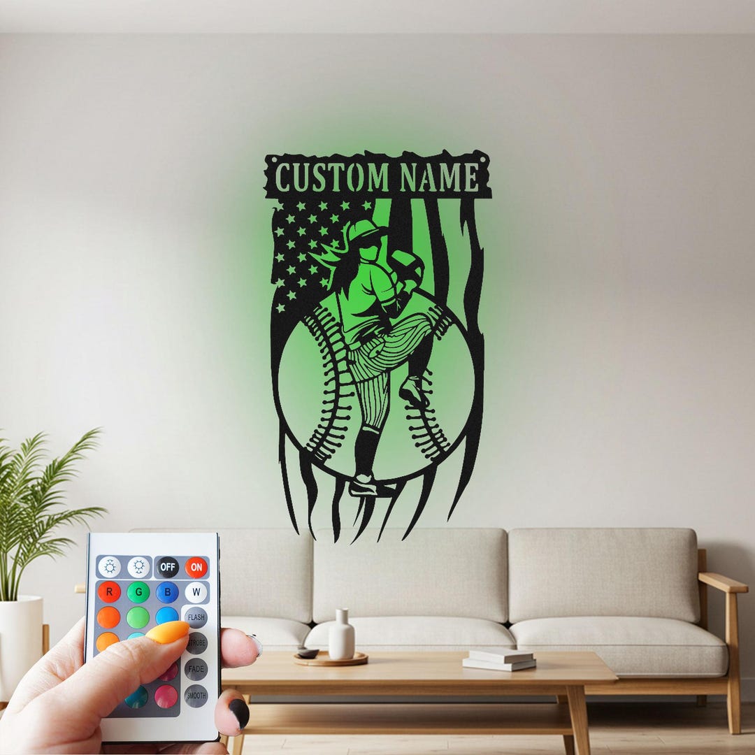 Custom US Softball Metal Wall Art With Led Light, Personalized Softball ...