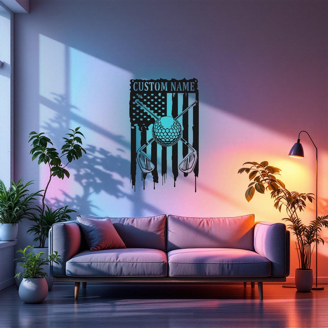 Custom US Golf Metal Wall Art With Led Light, Personalized Golfer Name ...