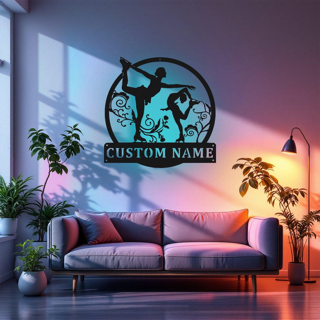 Custom Figure Skating Metal Wall Art With LED Light - Personalized Name ...