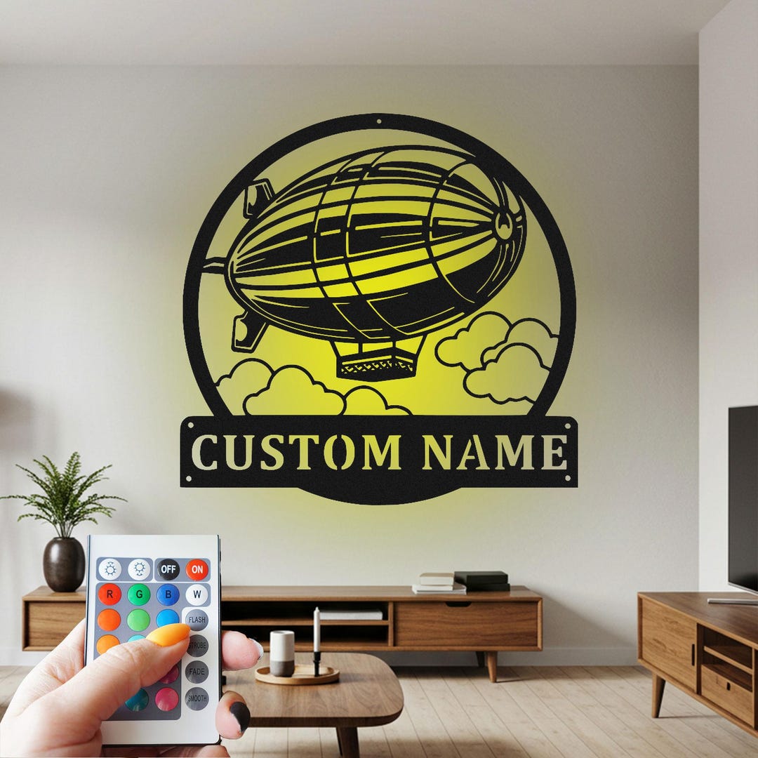 Custom Transportation Blimp Metal Wall Art With Led Light, Blimp Name ...