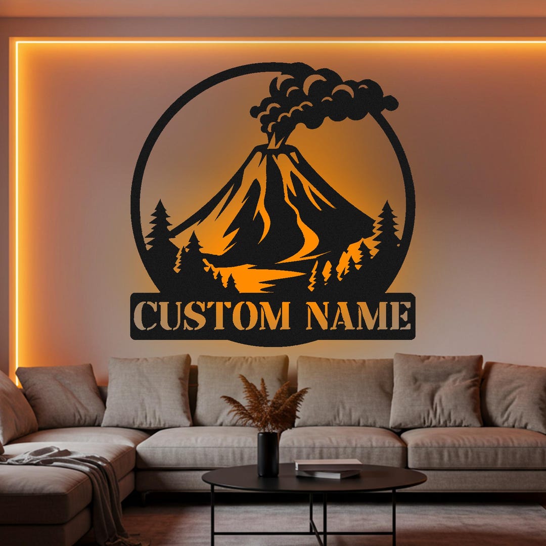 Custom Volcano LED Metal Wall Art: Nature Lover Home Decor - Etsy