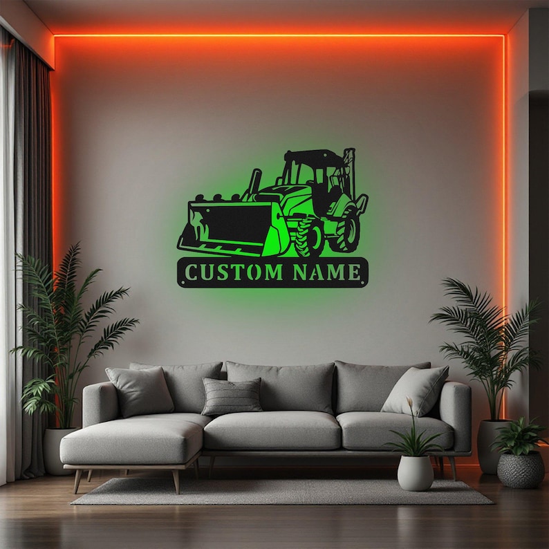 Custom Backhoe Truck Metal Wall Art With Led Light, Personalized ...