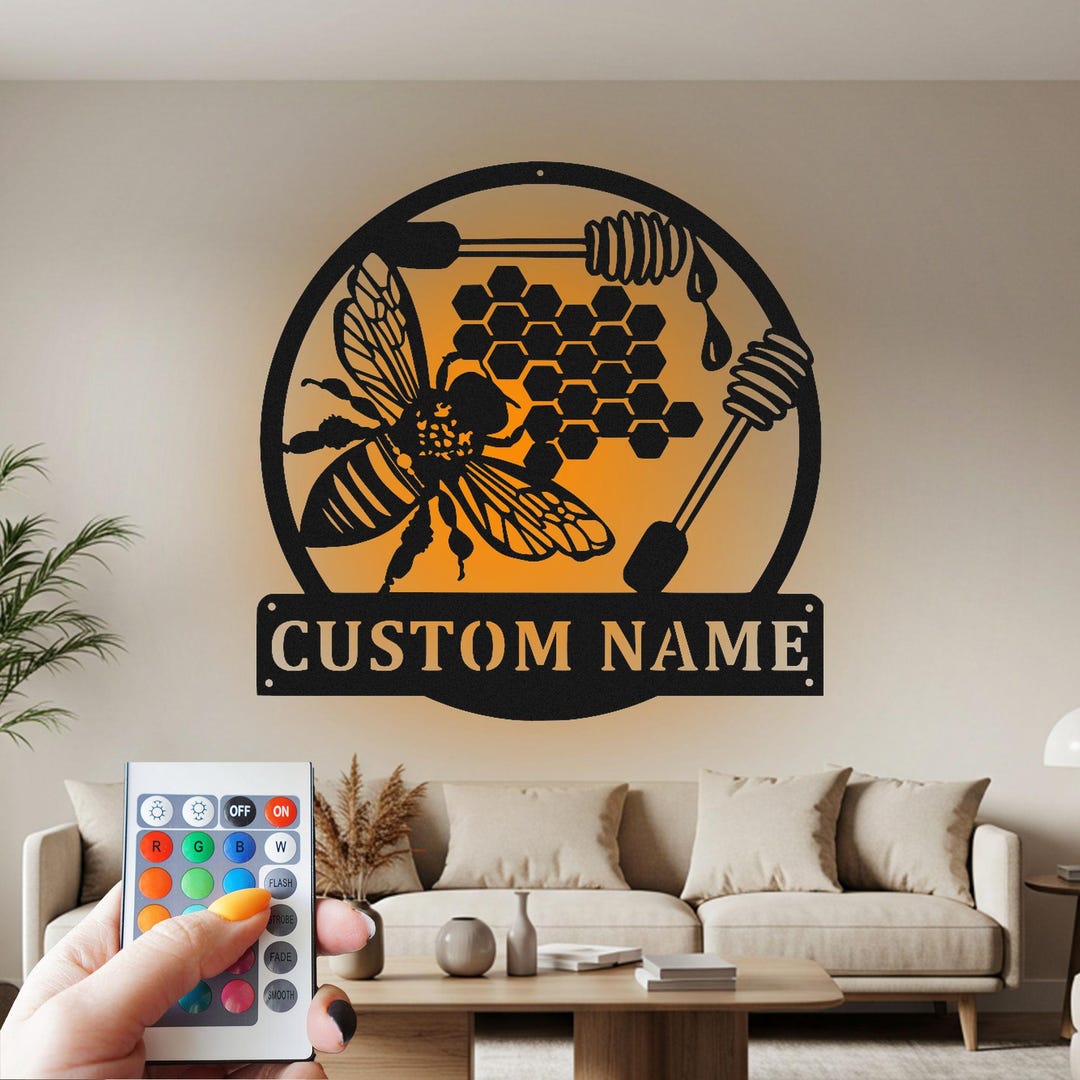 Custom Bee Honeycomb Metal Wall Art With RGB LED Light - Etsy