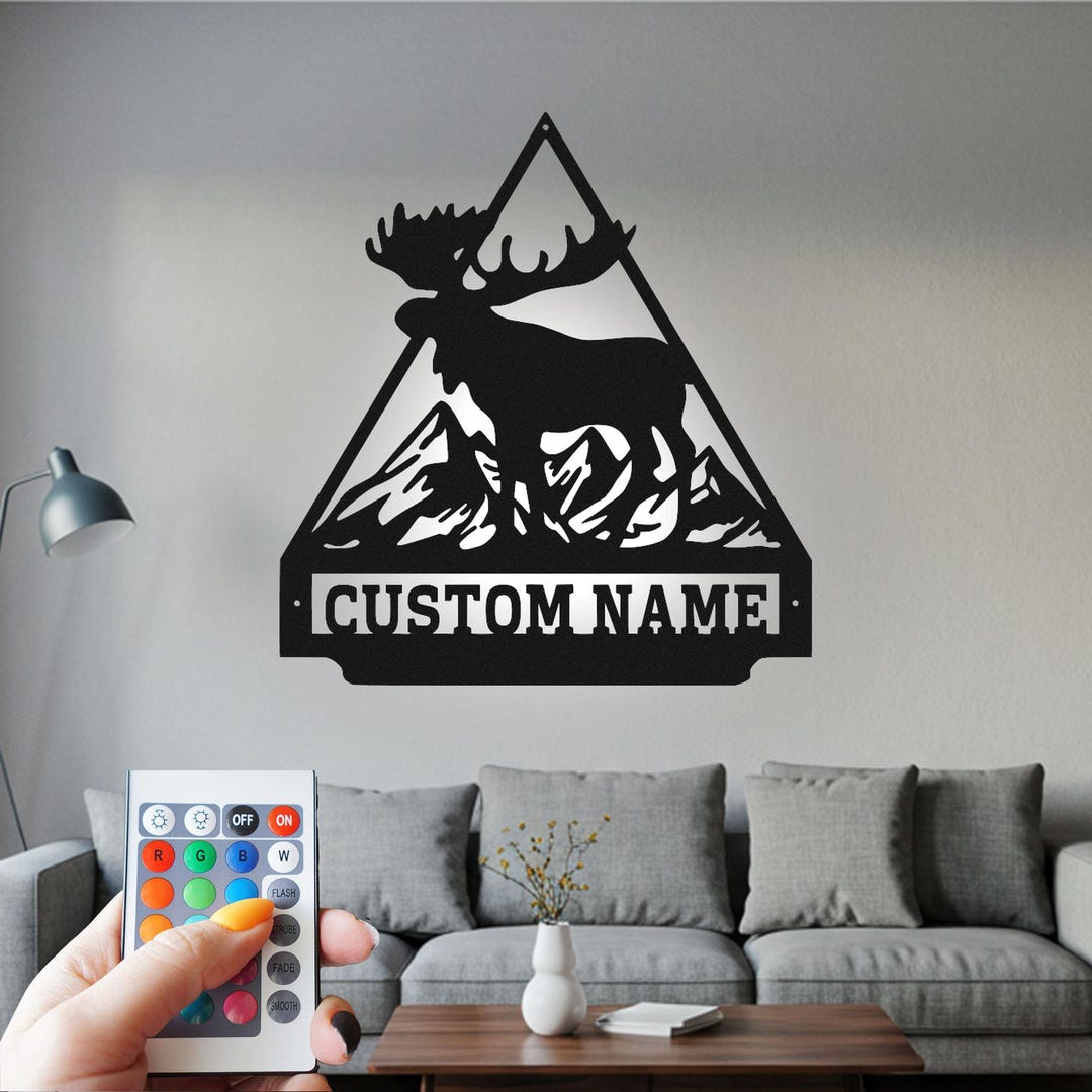 Custom Moose Forest Metal Wall Art With Led Light, Personalized Moose ...