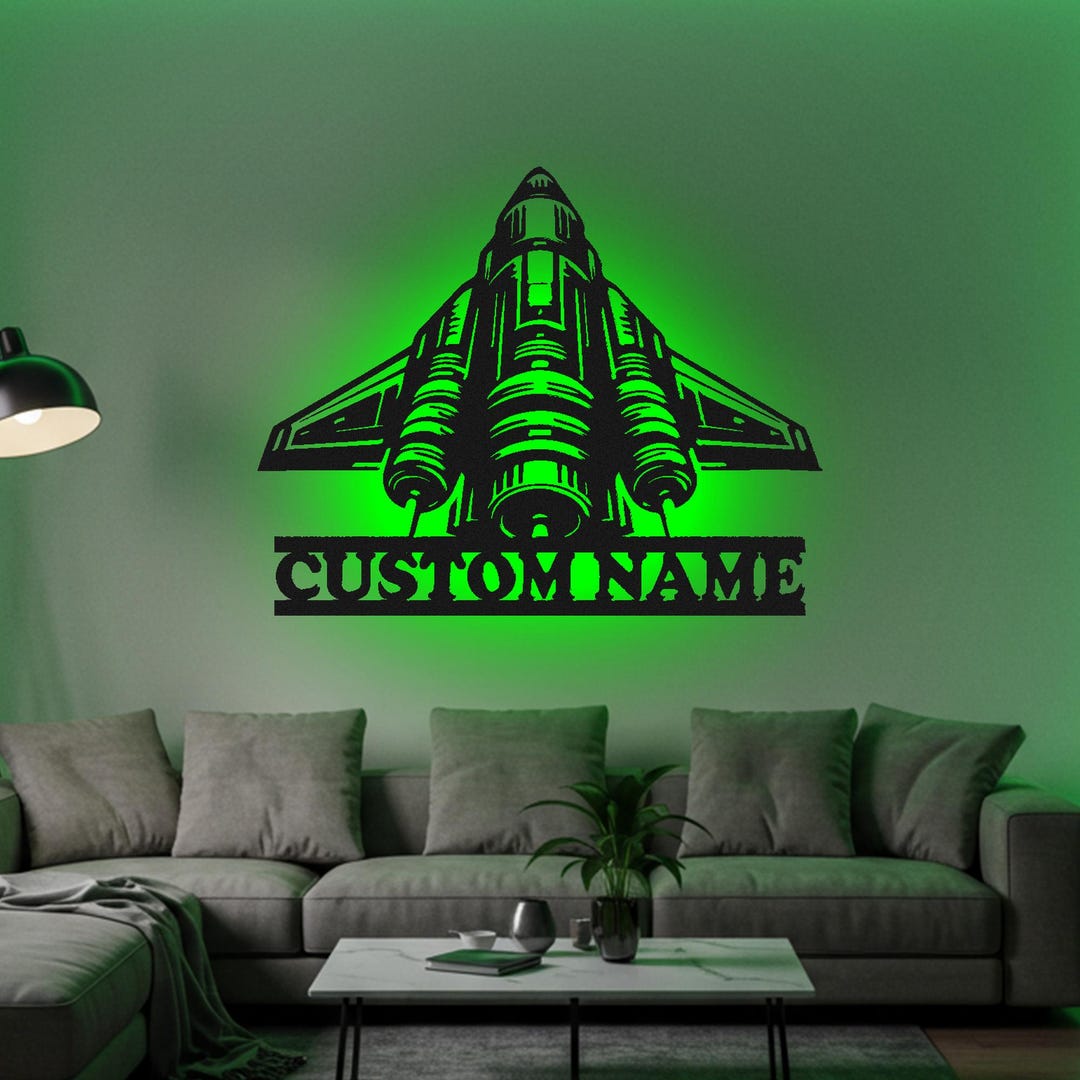Custom Spaceship Led Light Metal Wall Art Rocket Name Sign Home Decor ...