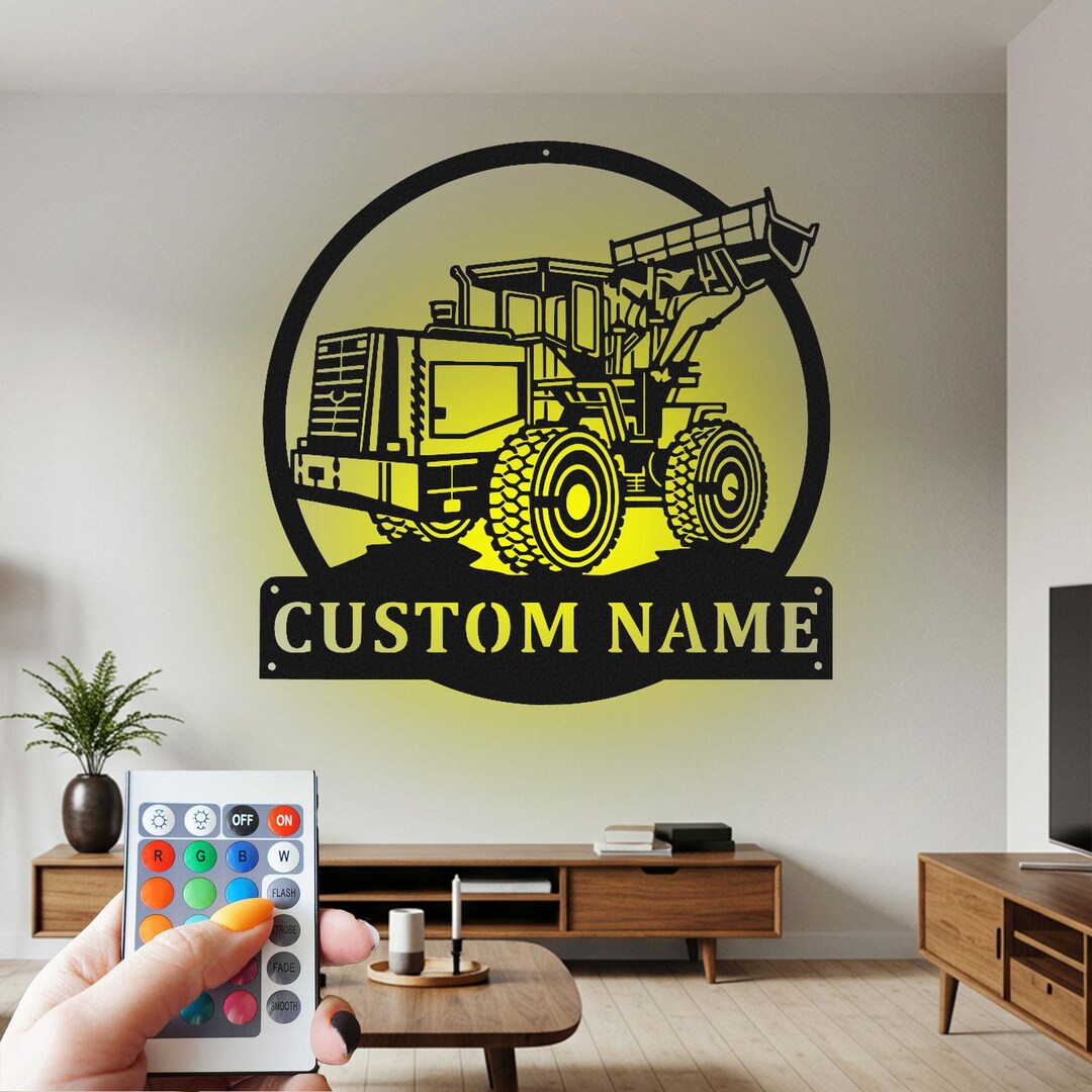 Wheel Loader Bulldozer Sign Metal Wall Art Led Light, Truck Driver Name ...