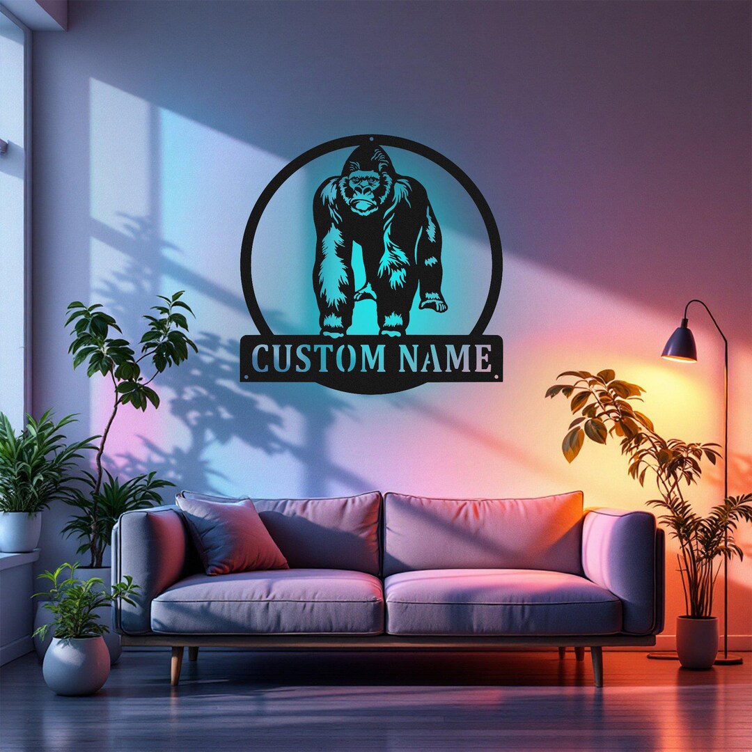 Custom Gorilla Metal Wall Art With LED Light - Personalized Name Sign ...