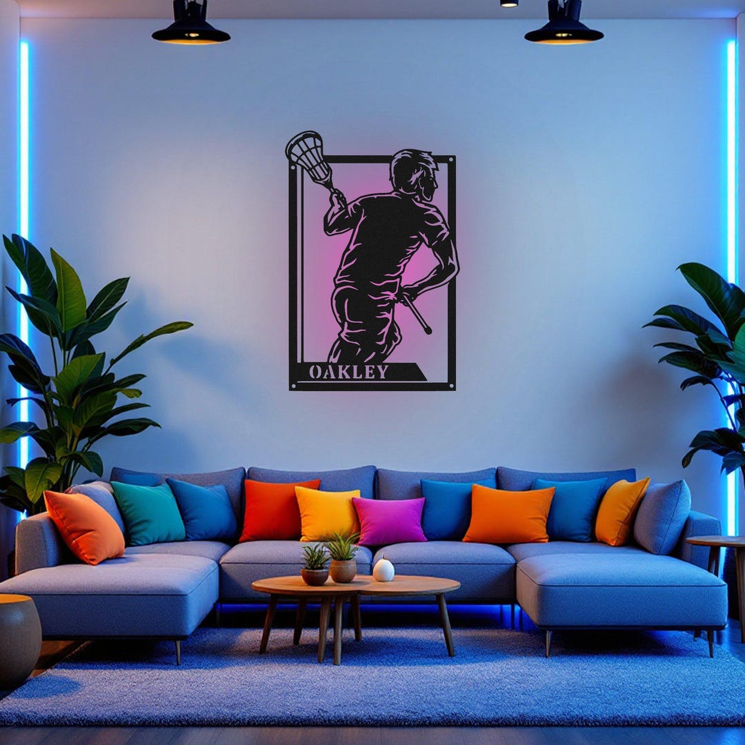 Custom Male Lacrosse Signage Metal Wall Art With Led Light ...