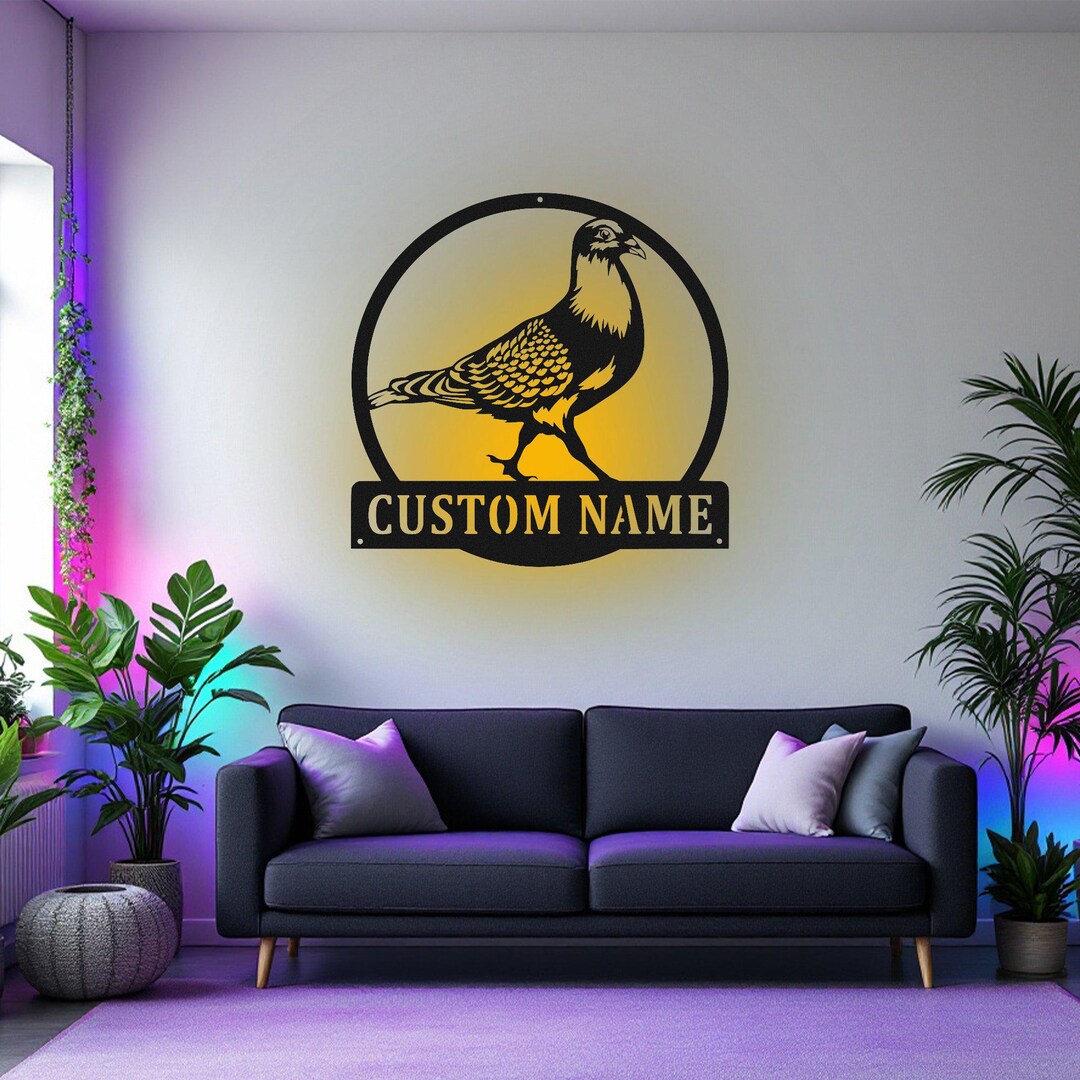 Custom Pigeon Metal Wall Art With LED Light - Personalized Name Sign - Etsy