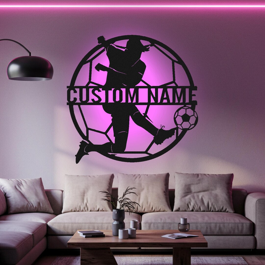 Custom Soccer LED Metal Wall Art: Personalized Name Sign - Etsy