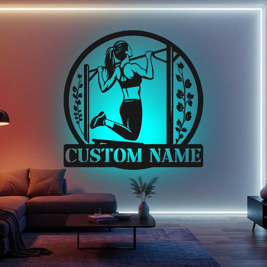 Custom Female Calisthenics Led Light Metal Wall Art Girl Street Workout ...