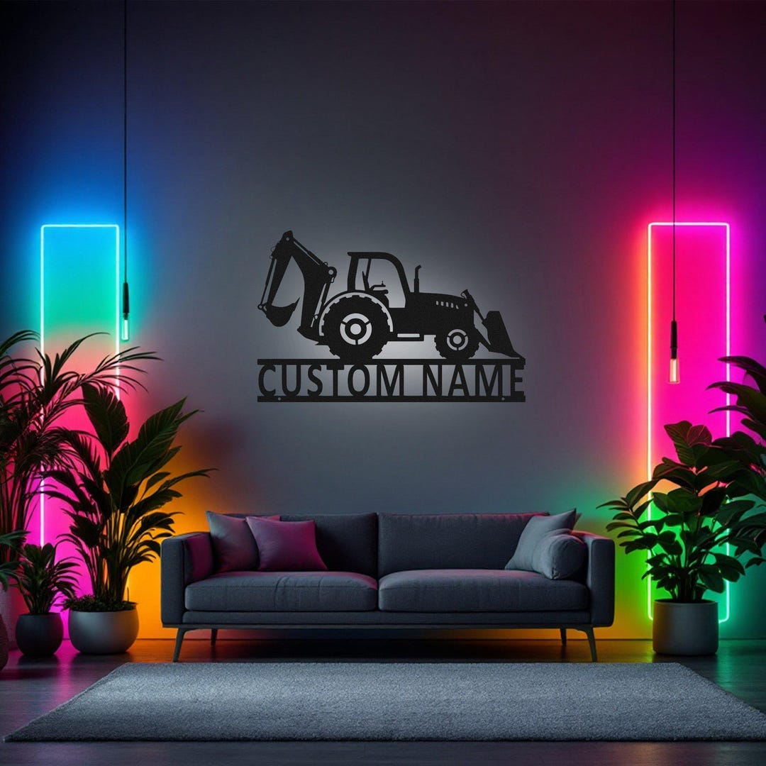 Custom Backhoe Truck Metal Wall Art With Led Light, Personalized ...