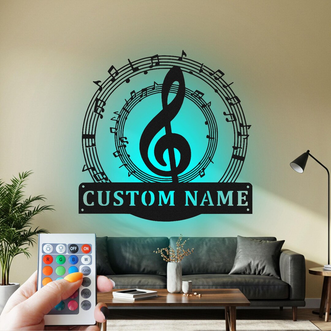 Custom Music Notes Metal Wall Art With LED Light - Etsy