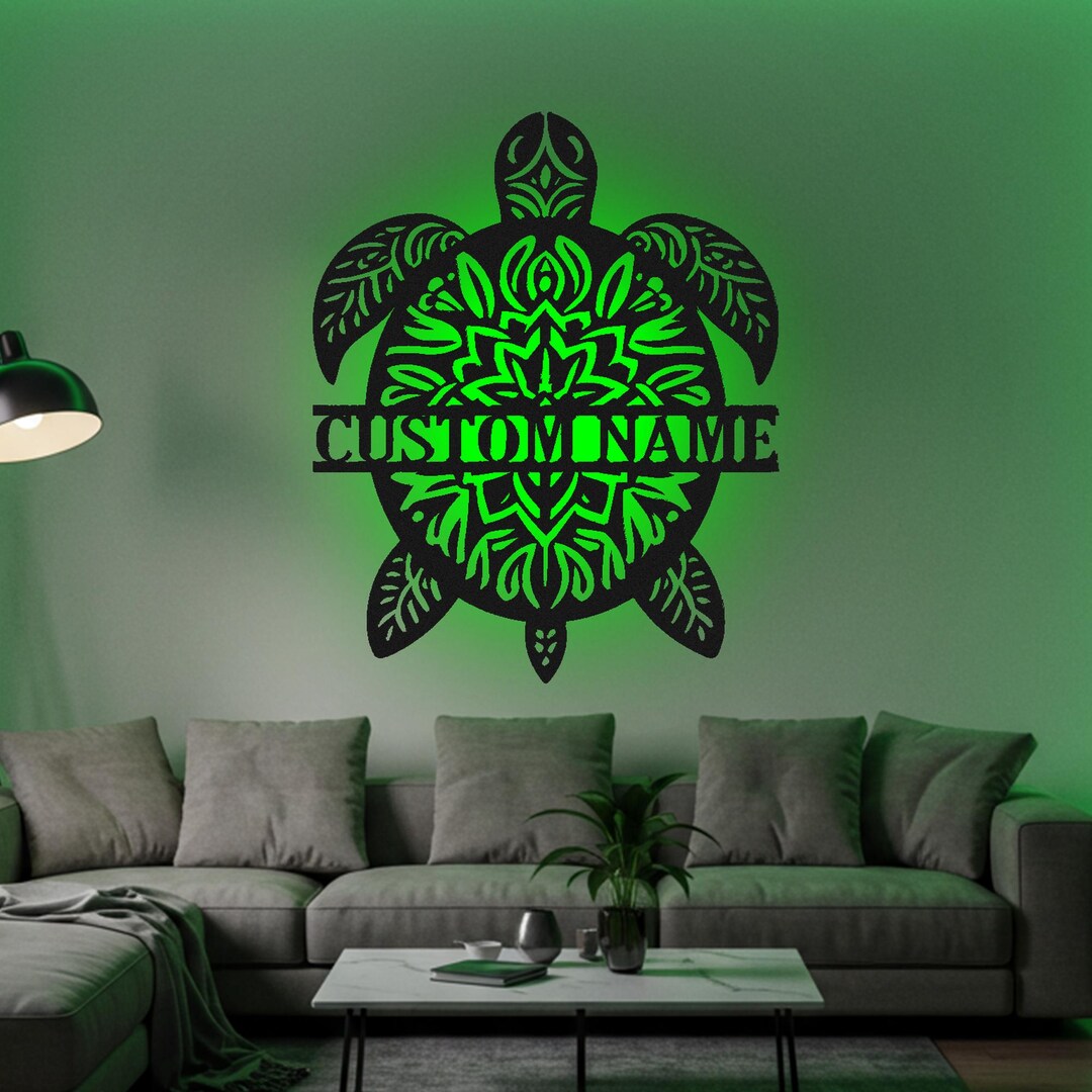 Custom Turtle Led Light Metal Wall Art Ocean Lover Name Sign Home Decor ...