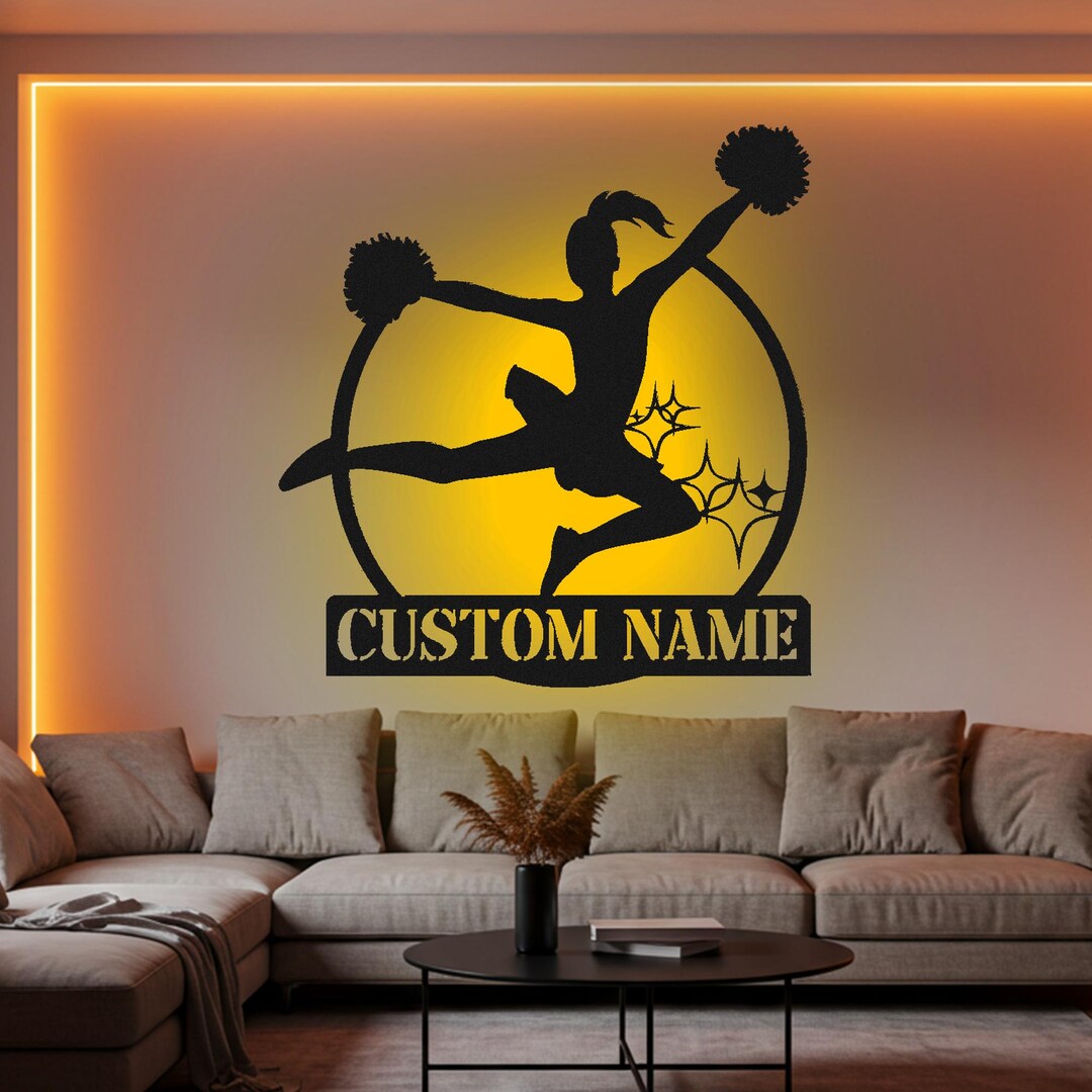 Custom Cheerleading Led Light Metal Wall Art Cheerleader Name Sign Home ...