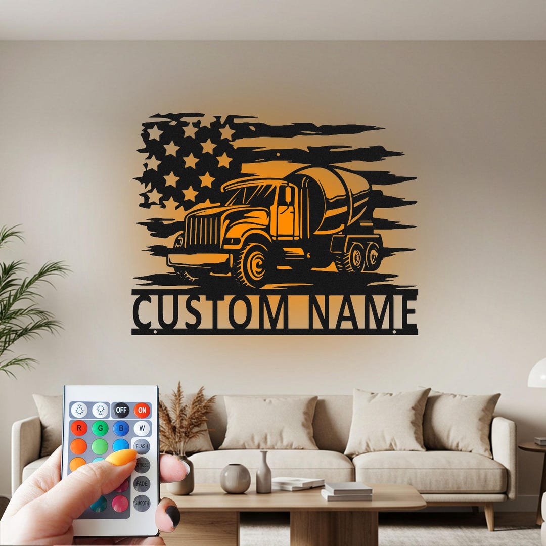 Custom Concrete Mixer Metal Wall Art With RGB LED Lights - Etsy